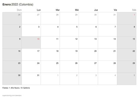 Calendario Enero 2022 Para Imprimir Colombia