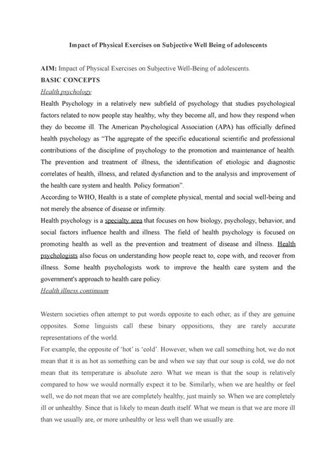 Impact Of Physical Exercise On Subjective Well Being Impact Of Physical Exercises On