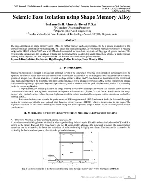 Pdf Seismic Base Isolation Using Shape Memory Alloy
