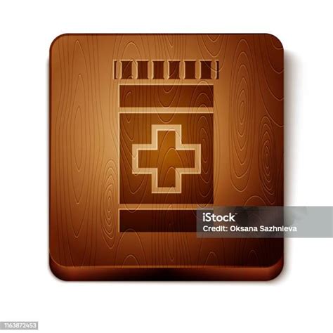 갈색 의학 병 아이콘 흰색 배경에 격리 병 알 약 기호입니다 약국 디자인 나무 사각형 버튼입니다 벡터 일러스트레이션 0명에 대한 스톡 벡터 아트 및 기타 이미지 Istock