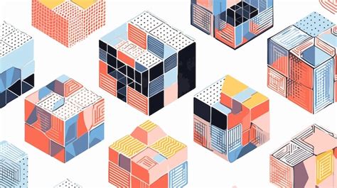 Seamless Isometric Lines Geometric Patterns Set 3d Premium Ai Generated Vector