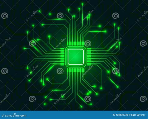 CPU Chip With Bright Connections Green Microprocessor Abstract Light Technological Backdrop