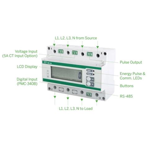 PMC A DIN Rail Three Phase Multifunction Meter For Voltage Power KWh Measurement With LCD