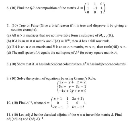 Solved 6 10 Find The Qr Decomposition Of The Matrix A 1
