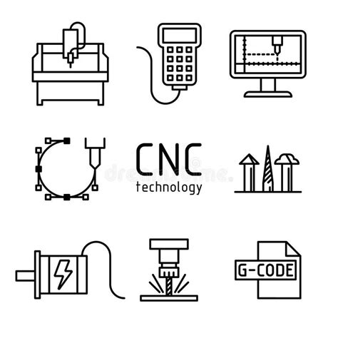 Vector Set Of Cnc Milling Machine Icons Stock Vector Illustration Of