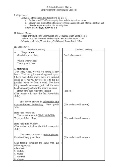 Lesson Plan For Demo A Detailed Lesson Plan On Generation Transmission And Distribution Of