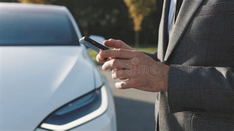 Autonomous Self Driving Electric Car Driving On Road Animated Visualization Sensor Scanning