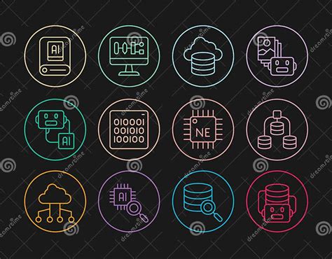 Set Line Artificial Intelligence Robot Server Data Cloud Database