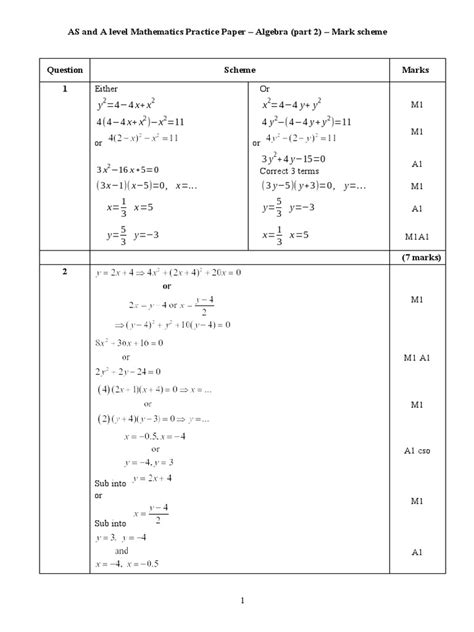 As Mathematics Practice Paper Algebra Part 2 Ms Pdf Quadratic