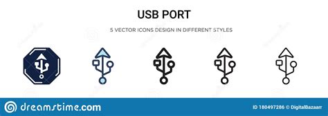 Usb Port Icon In Filled Thin Line Outline And Stroke Style Vector Illustration Of Two Colored