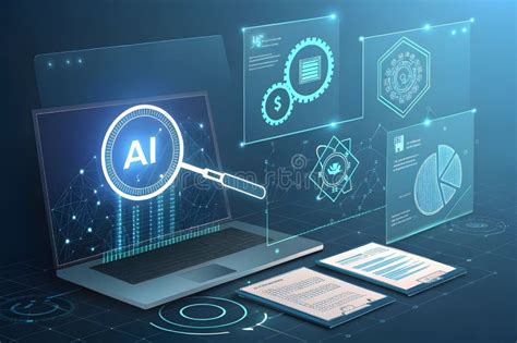 Artificial Intelligence Analysis With Laptop Data Visualization And Financial Diagrams Stock