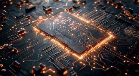 The Intricate Design Of A Microchip On A Circuit Board Illuminated By