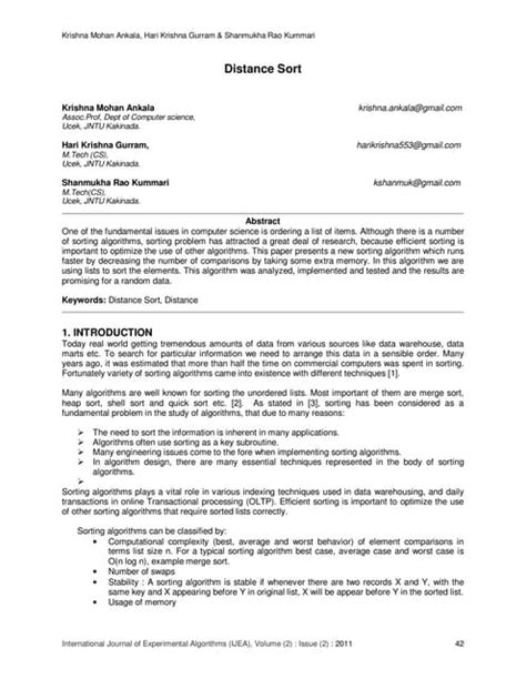 Comparative Performance Analysis And Complexity Of Different Sorting Algorithm Pdf