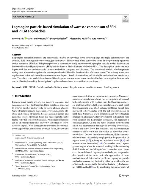 Pdf Lagrangian Particle Based Simulation Of Waves A Comparison Of Sph And Pfem Approaches
