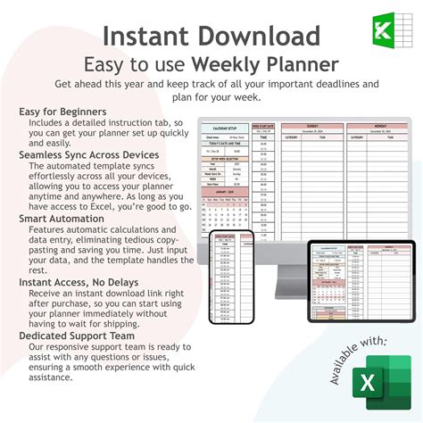 Weekly Planner Excel Template With Weekly Schedule Planner Pastel Etsy