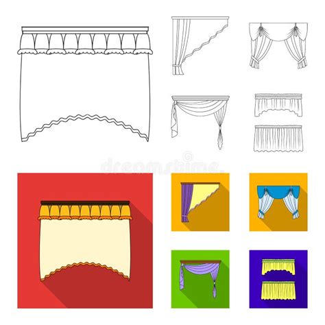 Different Types Of Window Curtains Curtains Set Collection Icons In Outline Flat Style Vector