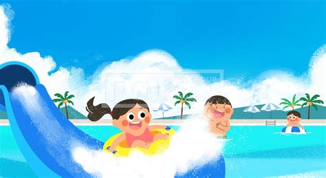 Spai211 프리진 일러스트 여름 여행 시즌 계절 청량 밝음 물 바다 풍경 물결 물놀이 여름배경 자연 휴식 피서 힐링 시원한 동심