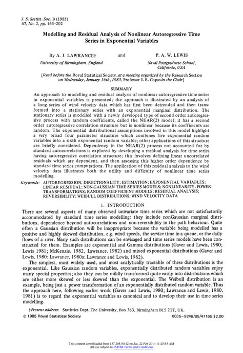Pdf Modelling And Residual Analysis Of Nonlinear Autoregressive Time