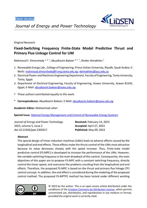 Pdf Fixed Switching Frequency Finite State Model Predictive Thrust And Primary Flux Linkage