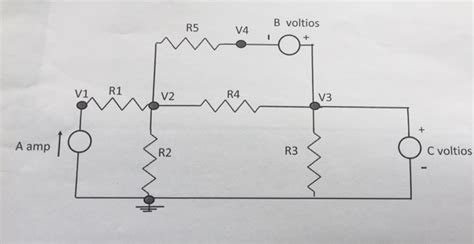 A Amp V1 R1 R2 R5 V4 R4 B Voltios V3 R3 C Voltios