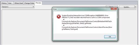 When Previewing Files In Vault System Runtime InteropServices COMException AttachPreview