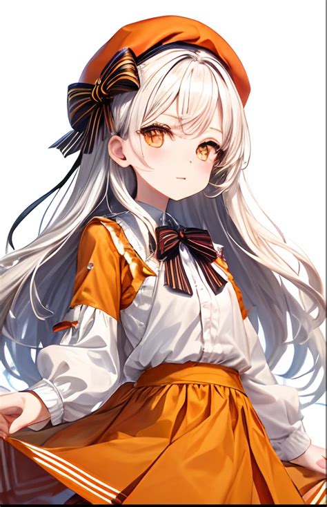 긴 흰 머리카락에 갈색 모자를 쓴 애니메이션 소녀 Seaart Ai