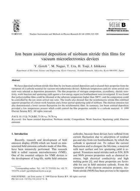 Pdf Ion Beam Assisted Deposition Of Niobium Nitride Thin Films For Vacuum Microelectronics