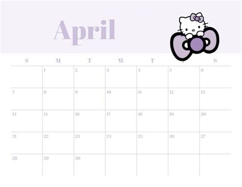 Hello Kitty Calendar April 2024 Hello Kitty Monthly Calendar Hello Kitty Monthly Planner