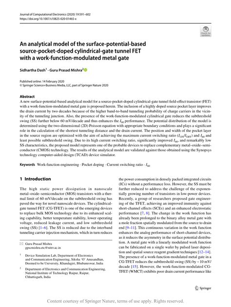 An Analytical Model Of The Surface Potential Based Source Pocket Doped Cylindrical Gate Tunnel