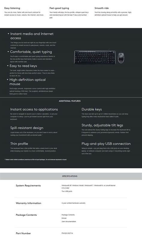 Logitech Mk200 Desktop Keyboard And Mouse Combo 920 002693 Mwave