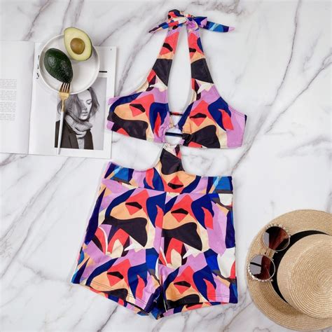 숙녀 큰 철강 반지 원피스 수영복 홀터 비키니 가슴 패드 색상 색상 크기 S