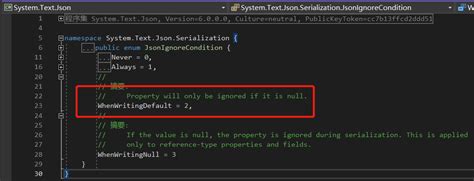 The JsonIgnoreCondition WhenWritingDefault In Code Summary Comment