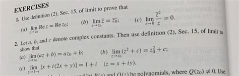 Solved EXERCISES Use Definition Sec Of Limit To Chegg
