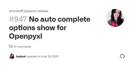 No Auto Complete Options Show For Openpyxl · Issue 947 · Microsoftpylance Release · Github