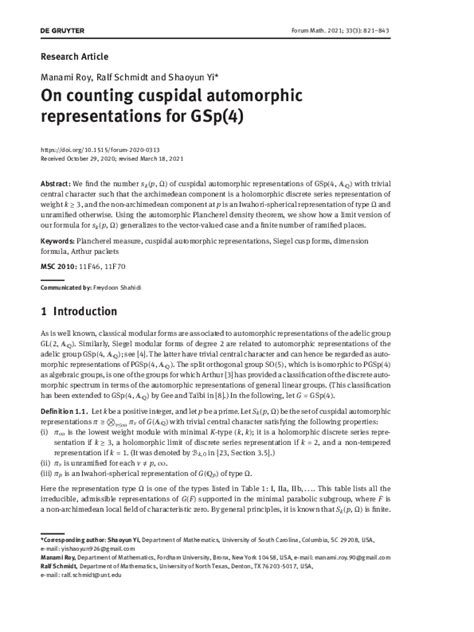Pdf On Counting Cuspidal Automorphic Representations For Gsp 4