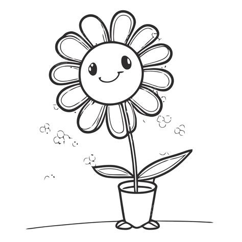 유아를위한 행복한 아기 꽃 색칠 공부 페이지 벡터 기본 간단한 귀여운 만화 꽃 개요 흰색 배경에 고립 어린이 색칠 페이지 Png 일러스트 및 벡터 에 대한 무료