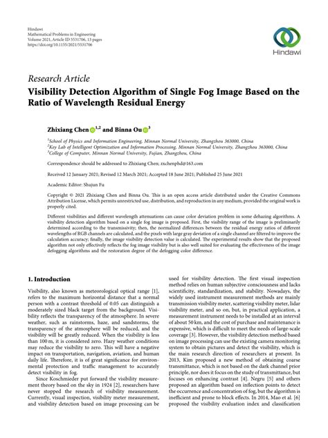 Pdf Visibility Detection Algorithm Of Single Fog Image Based On The Ratio Of Wavelength