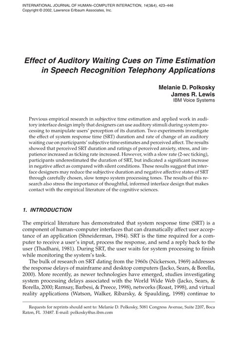 Pdf Effect Of Auditory Waiting Cues On Time Estimation In Speech Recognition Telephony