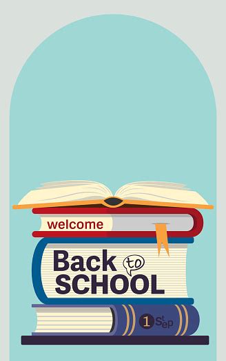 학교 판매 개념으로 돌아갑니다 파란색 배경 학용품 및 물건에 책 더미가 있는 학교 소셜 미디어 포스터 템플릿에 오신 것을 환영합니다 교육 주제에 대한 미니멀리스트 포스터