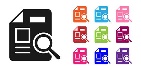 흰색 배경에 격리 된 그래프 차트 아이콘이있는 검정 문서입니다 텍스트 파일 아이콘을 보고합니다 회계 기호 감사 분석 계획 다채로운 아이콘을 설정합니다 벡터 개념에 대한 스톡