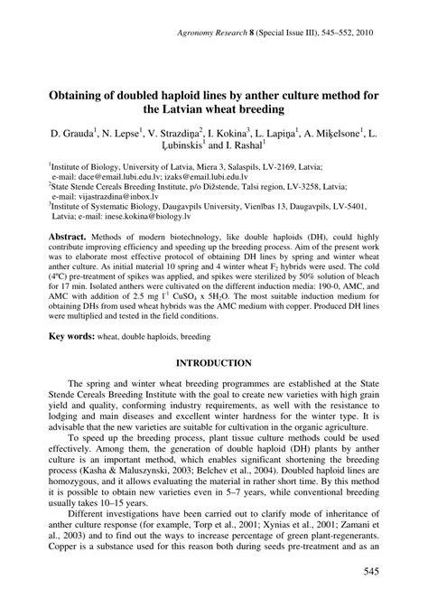 Pdf Obtaining Of Doubled Haploid Lines By Anther Culture Method For