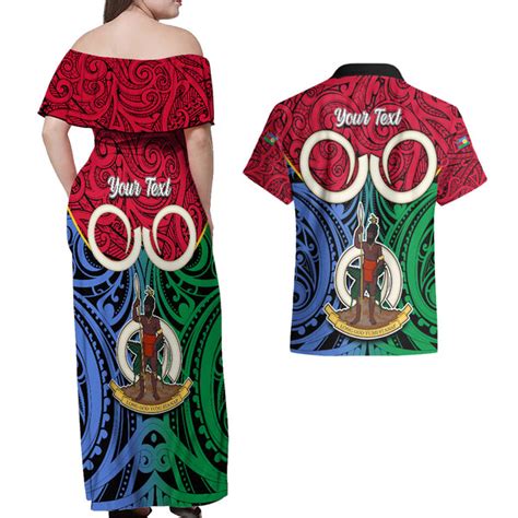 Personalised Vanuatu Shefa Province Couples Matching Off Shoulder Maxi