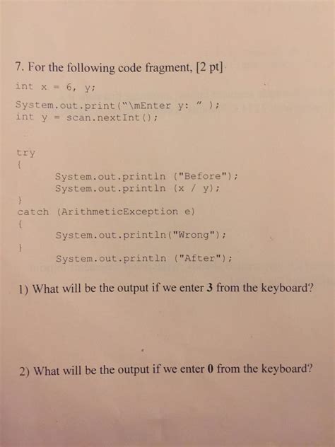 Solved For The Following Code Fragment Int X 6 Y