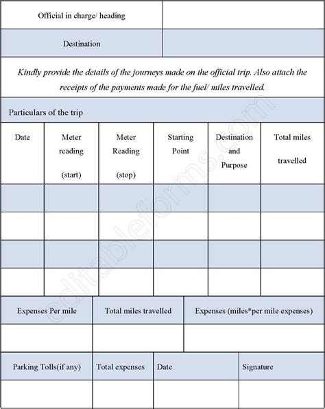 Employee Mileage Reimbursement Form Editable Pdf Forms