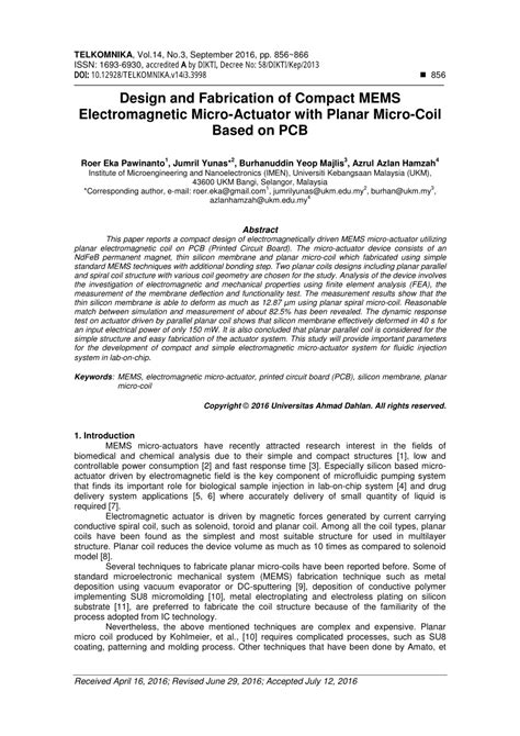 Pdf Design And Fabrication Of Compact Mems Electromagnetic Micro Actuator With Planar Micro