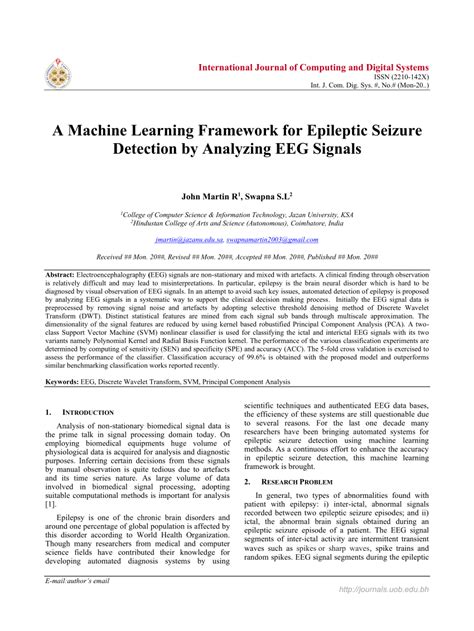 Pdf A Machine Learning Framework For Epileptic Seizure Detection By Analyzing Eeg Signals