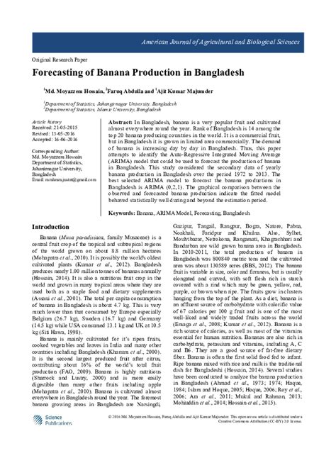 Pdf Forecasting Of Banana Production In Bangladesh