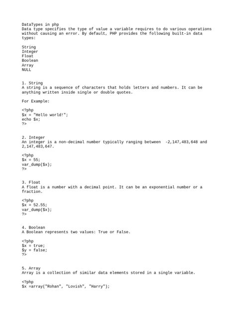 Datatypes In Php Pdf