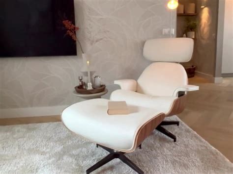 Meubi Lounge Chair Hocker Wit Leer Palissander Fauteuil Relaxfauteuil Bol