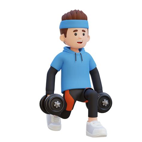 3d Sportsman Character Performing Dumbbell Split Squats Left 30775096 Png